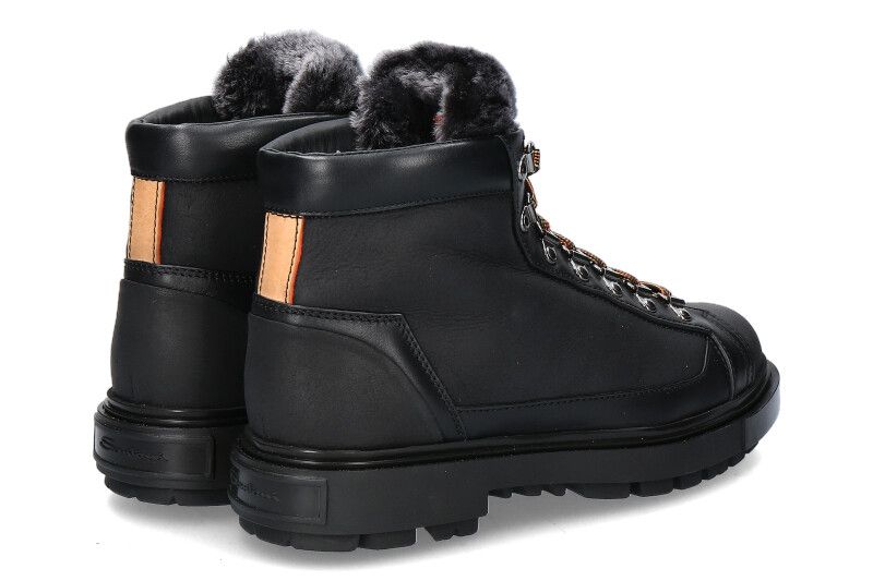 Santoni Herren- Schnürboots gefüttert FARAH LAMB- nero/ schwarz